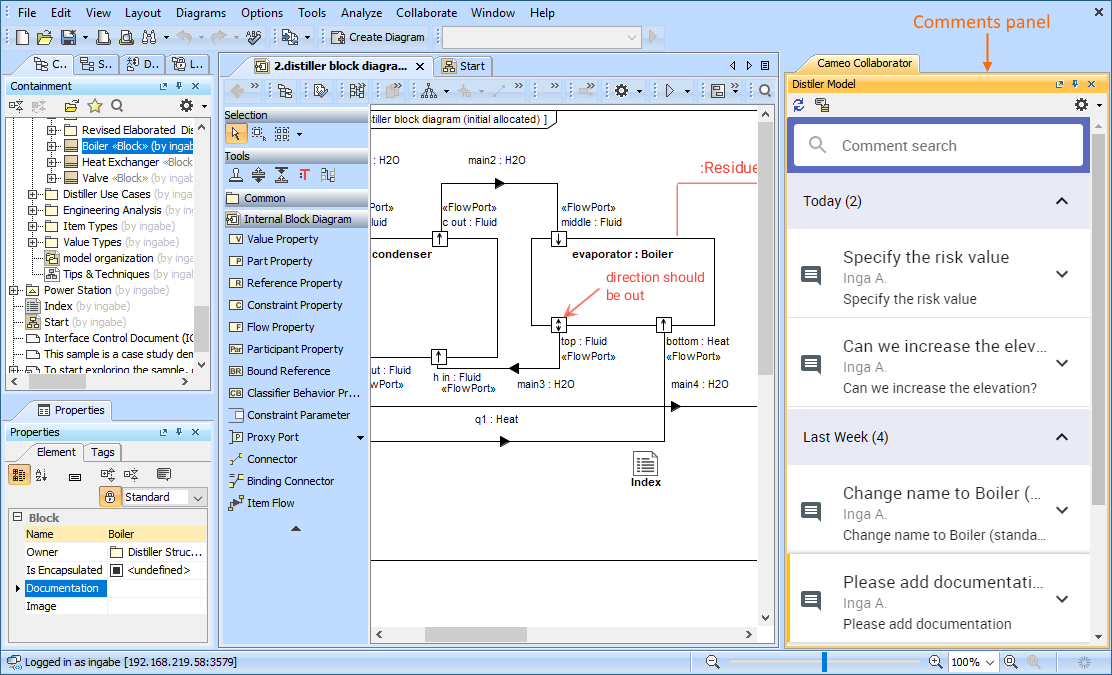 Opening the comments panel