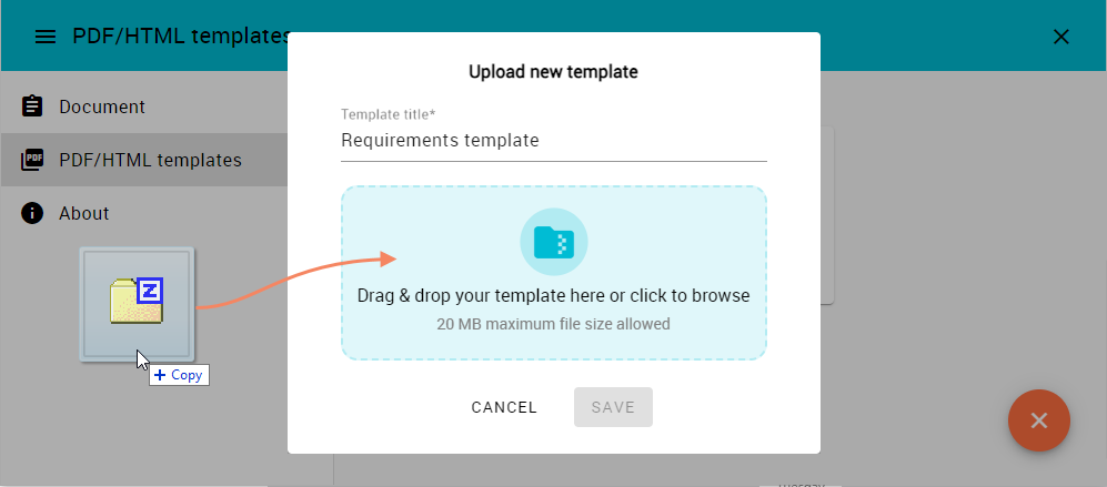 Downloading and uploading PDF/HTML templates