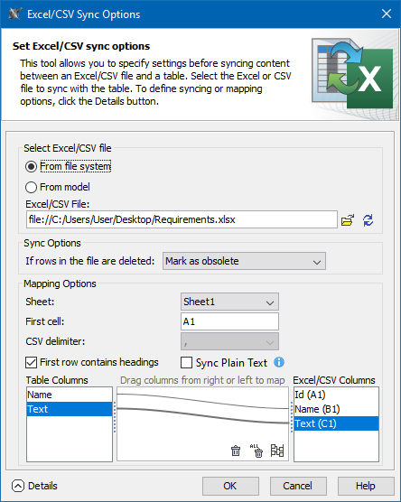 Sync with Excel or CSV files