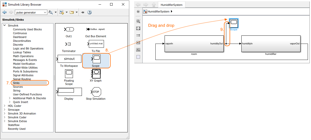 Humidifier example to Simulink model