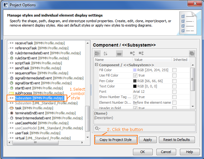 Collecting symbol styles from used projects
