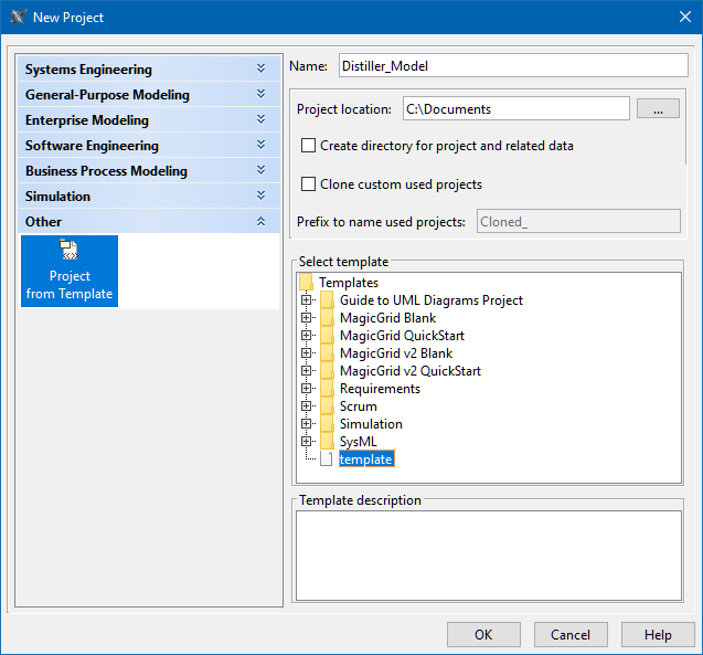Creating SysML v1 projects